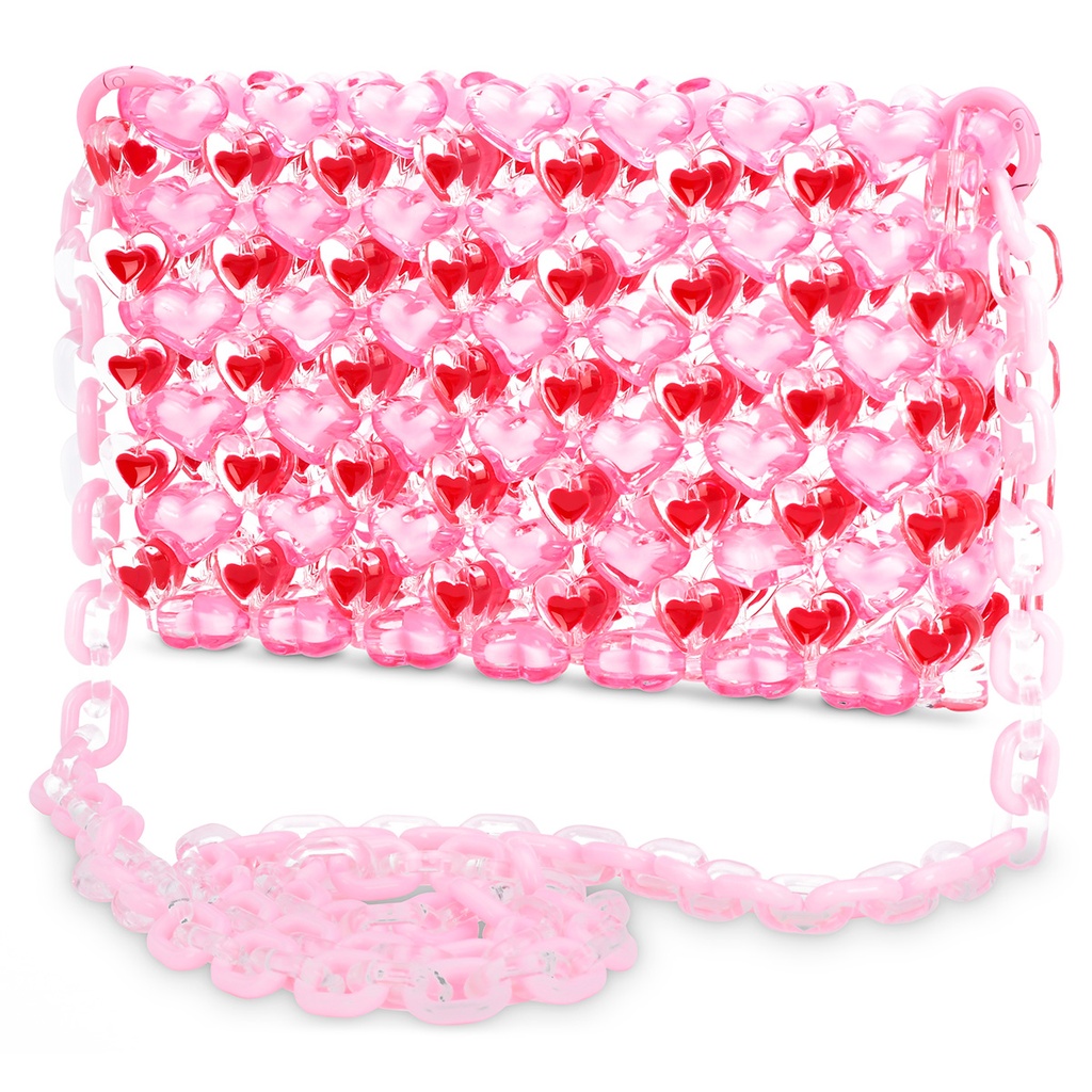 Pink Hearts Beaded Crossbody Bag | Iscream Pink Hearts Beaded Crossbody Bag | Iscream